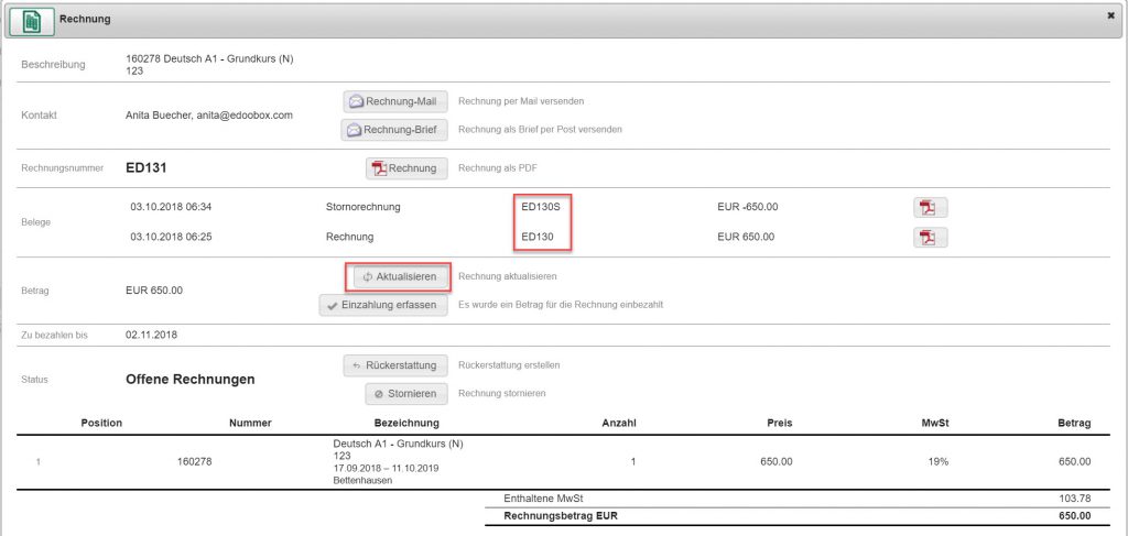 Rechnungen und Stornorechnung erstellen - edoobox Dokumentation